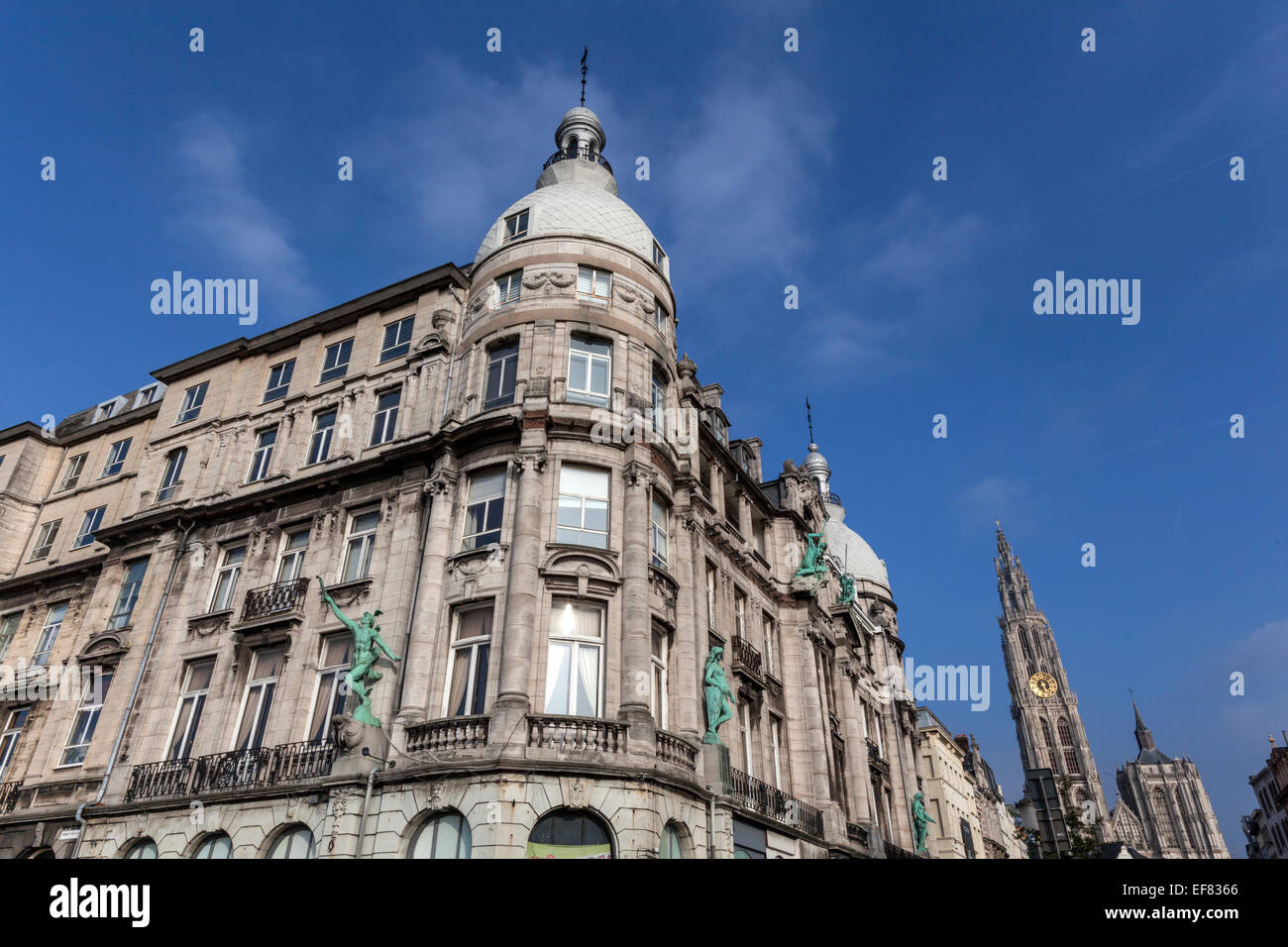 Suikerrui street and the Cathedral of Our Lady Antwerp Stock Photo - Alamy