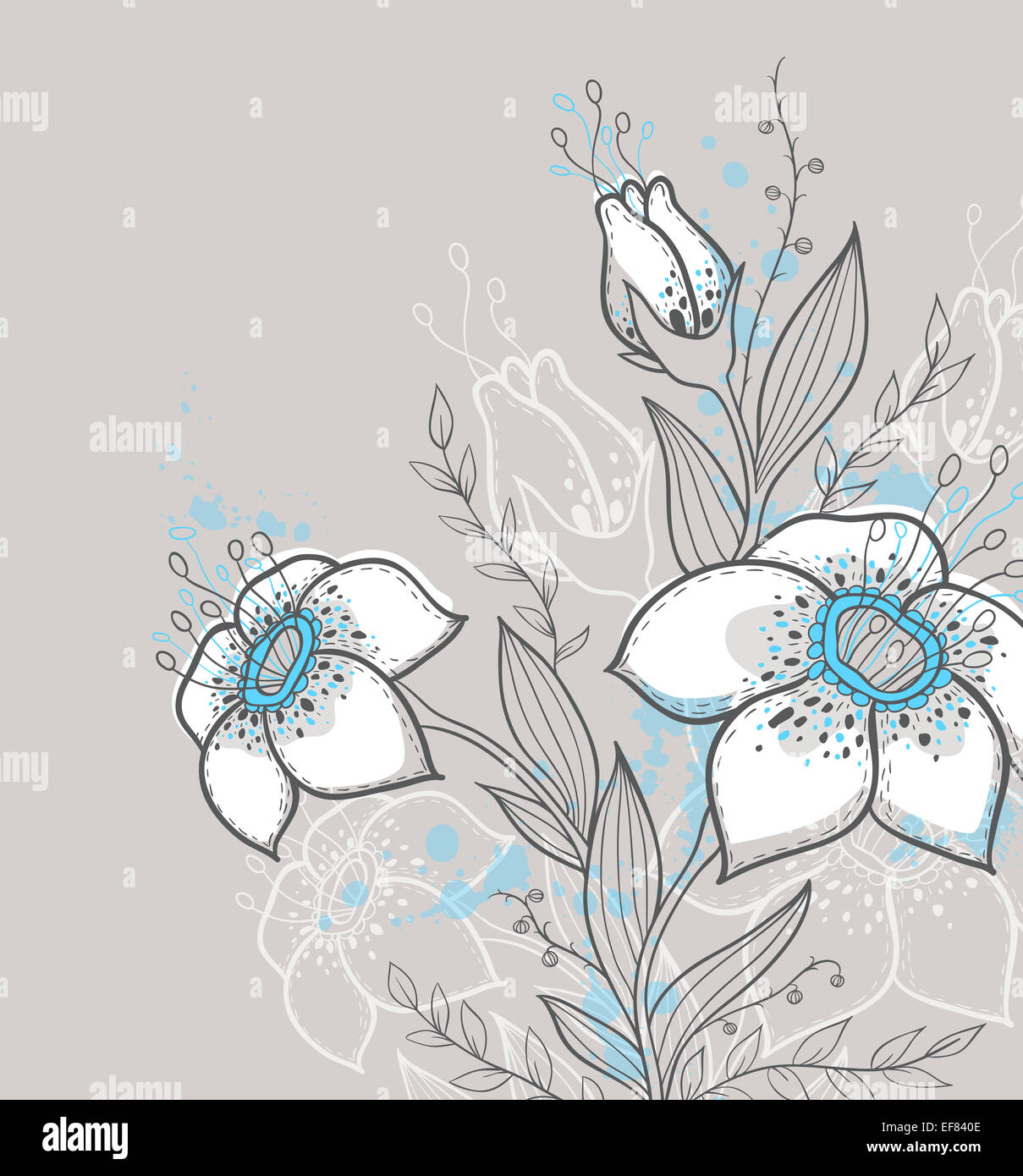 Hand drawn decorative background with flowers Stock Photo - Alamy