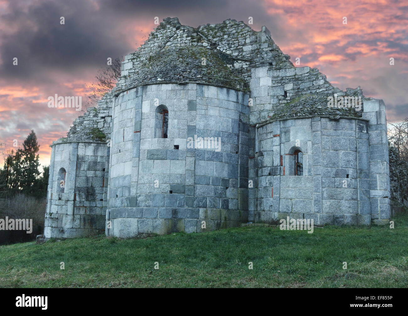 ancient stone ruins of the San Martino Church in Gattico , Italy Stock ...