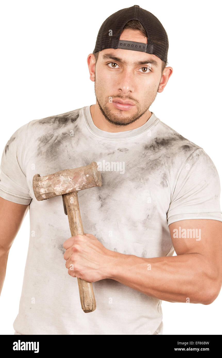 young muscular latin construction worker Stock Photo - Alamy