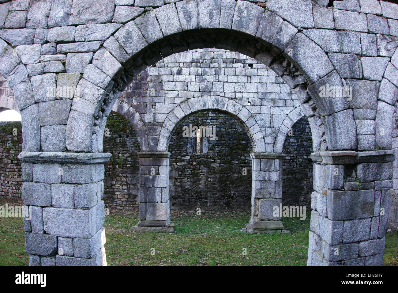 ancient stone ruins of the San Martino Church in Gattico , Italy Stock ...