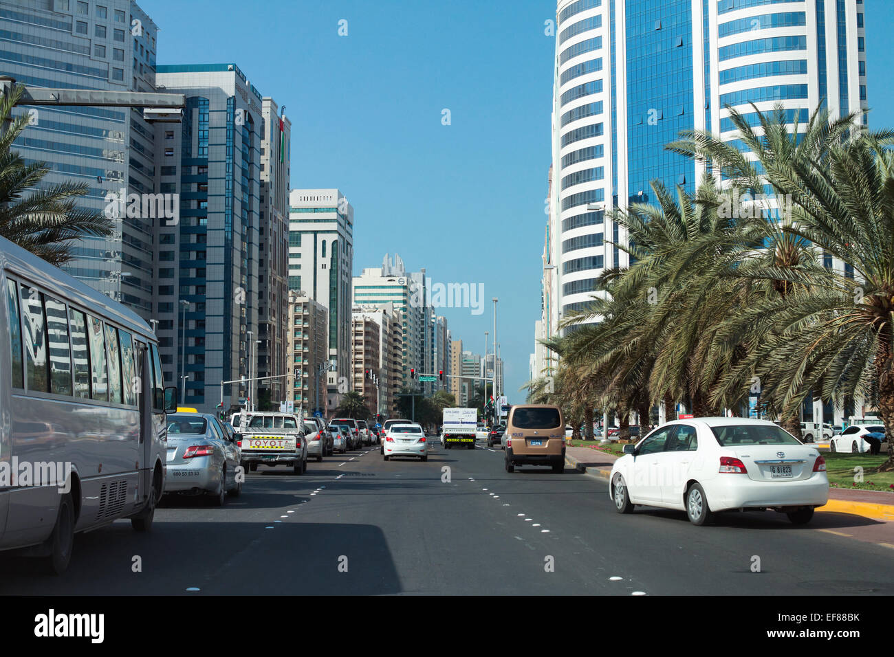 Abu Dhabi, UAE - November 27, 2013: One of the main streets of Abu ...