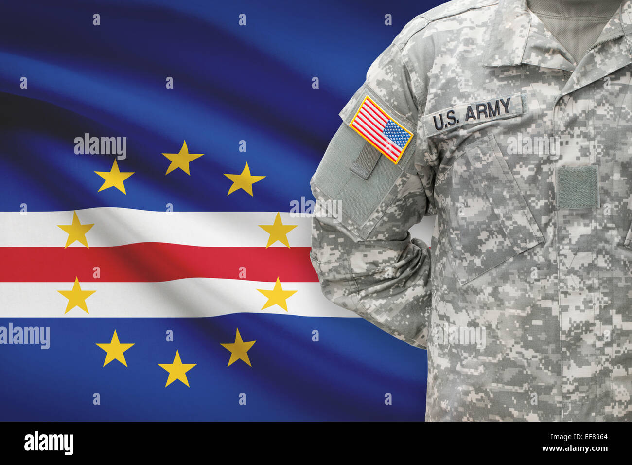 American soldier with flag on background - Cape Verde Stock Photo - Alamy