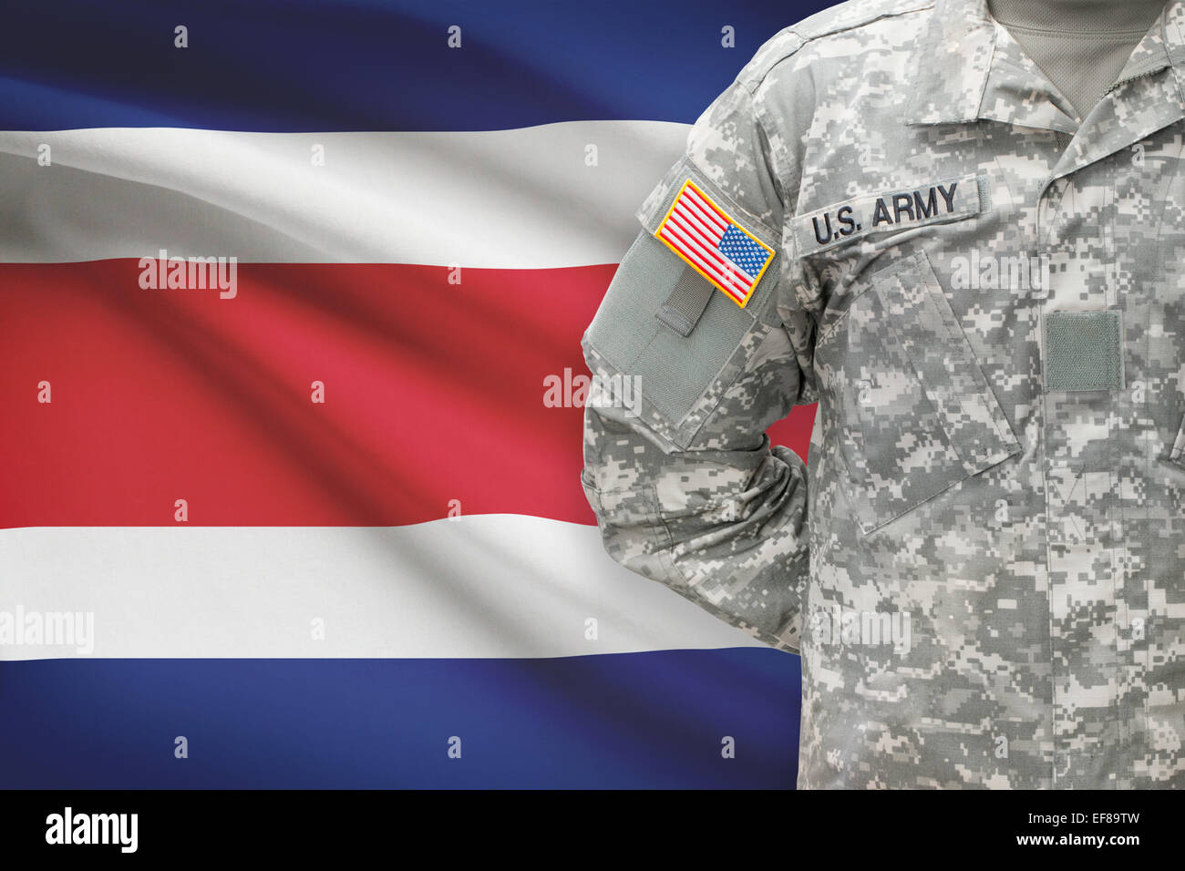American soldier with flag on background - Costa Rica Stock Photo - Alamy