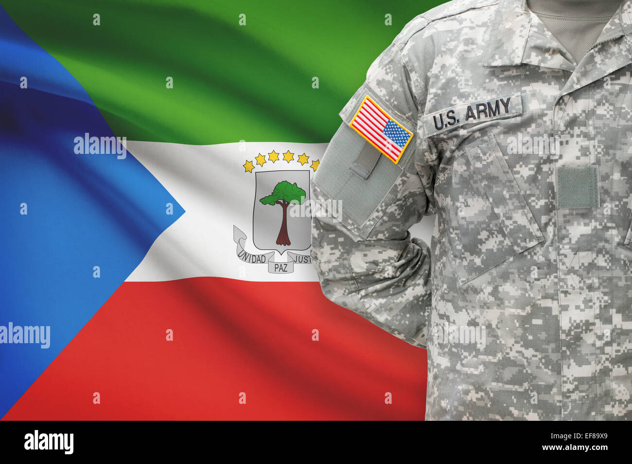 American soldier with flag on background - Equatorial Guinea Stock ...