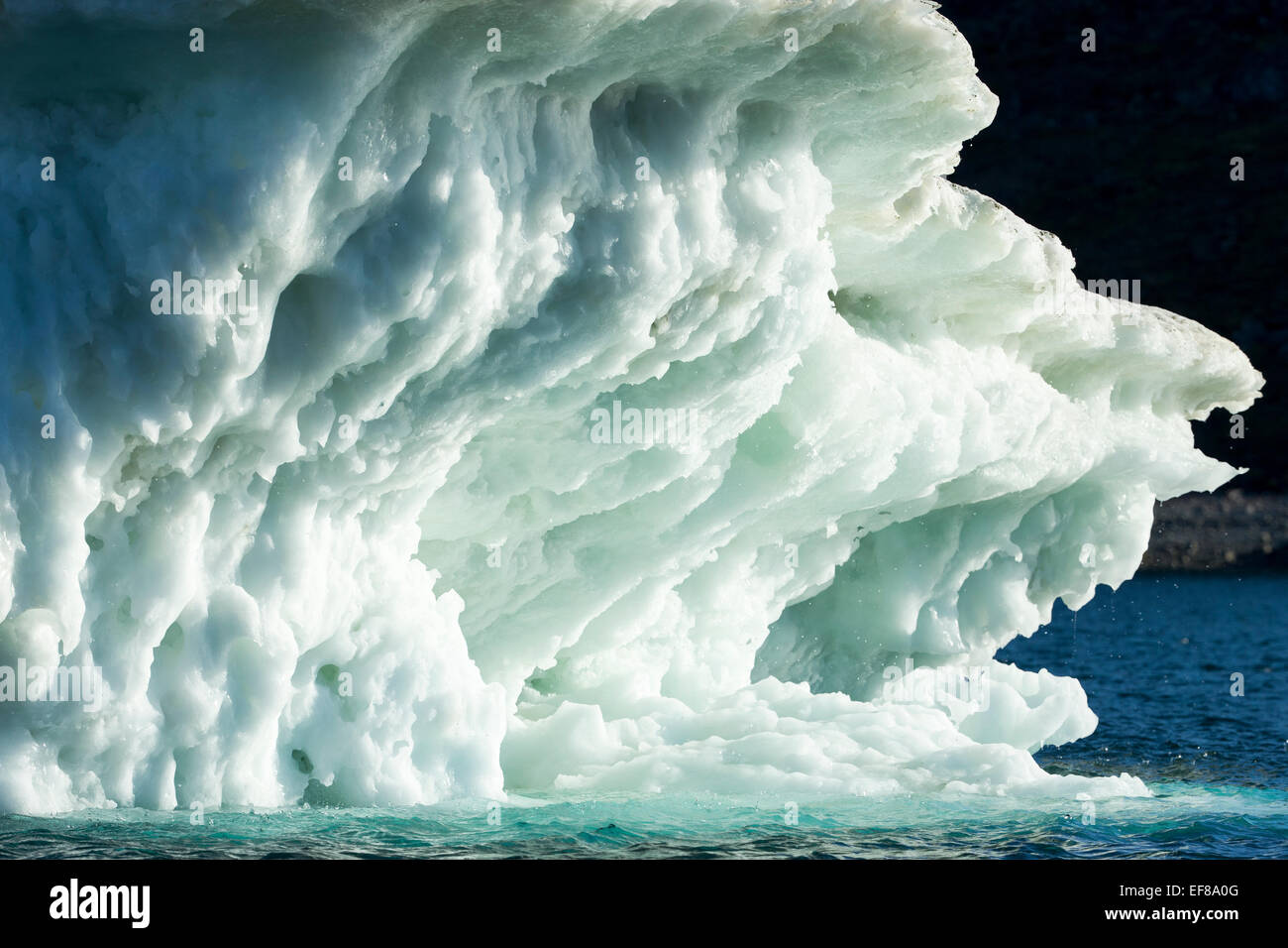 Canada, Nunavut Territory, Striated surface of melting iceberg in ...