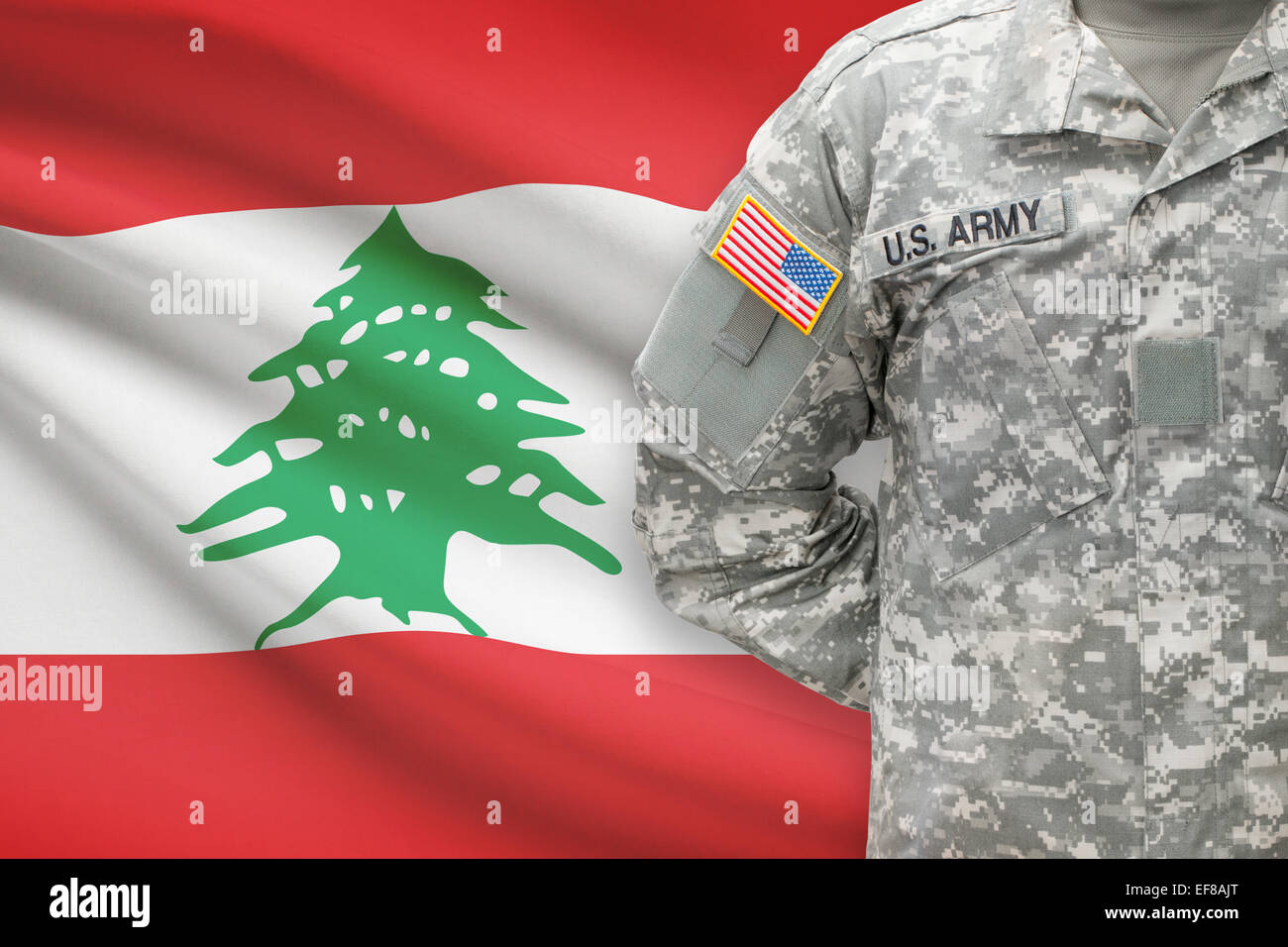 American soldier with flag on background - Lebanon Stock Photo - Alamy