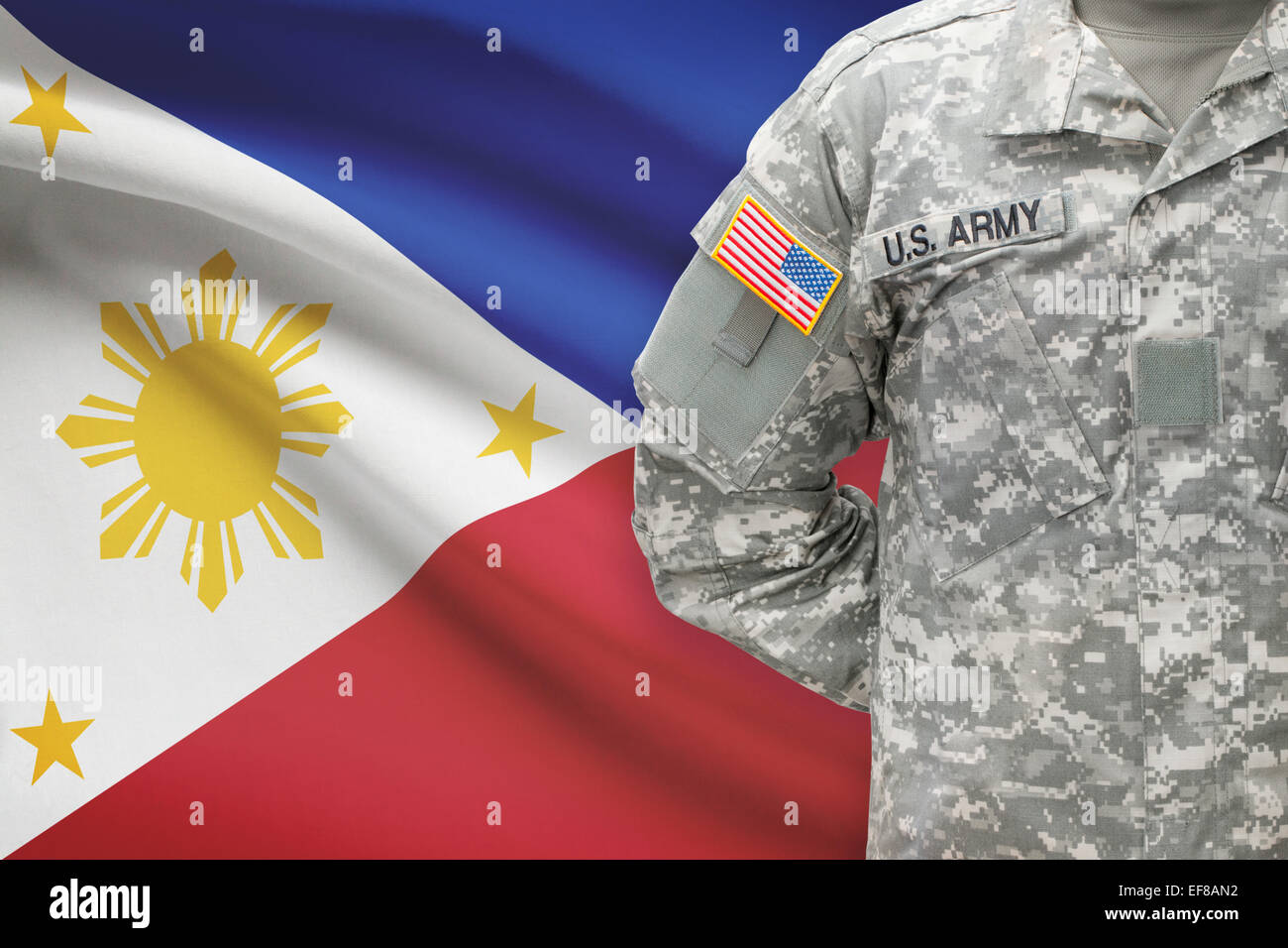 American soldier with flag on background - Philippines Stock Photo - Alamy