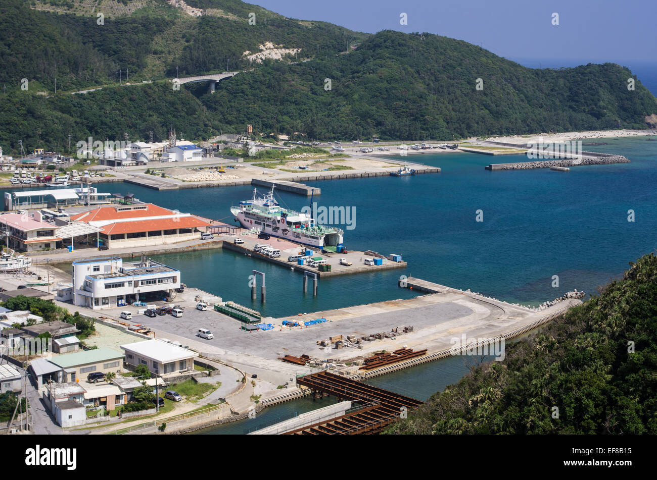 View towards Tokashiki Town and the Ferry Tokashiki in port on ...