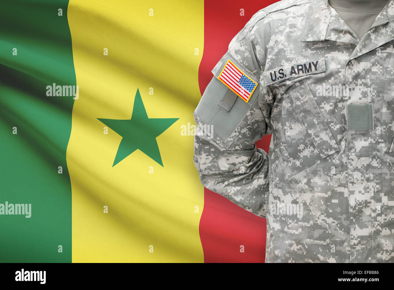 American soldier with flag on background - Senegal Stock Photo - Alamy