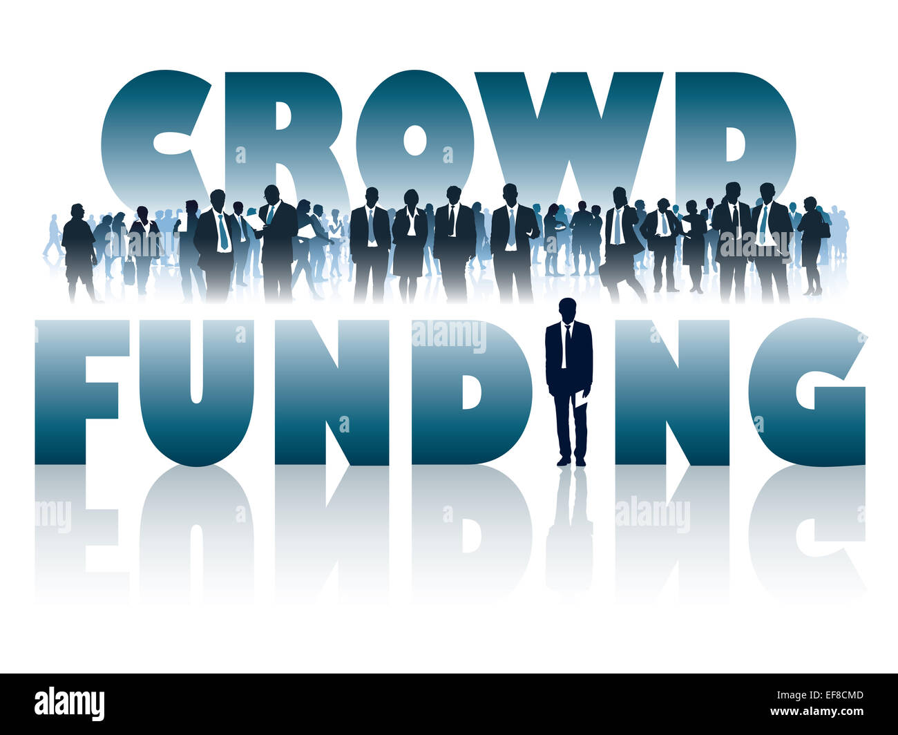 Crowd of businesspeople and large words Ð CROWD FUNDING Stock Photo - Alamy