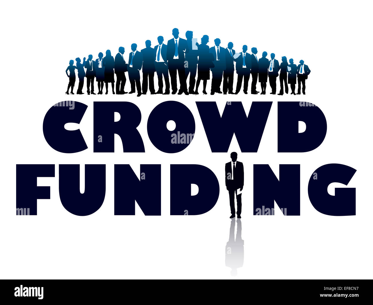 Crowd of businesspeople and large words Ð CROWD FUNDING Stock Photo - Alamy