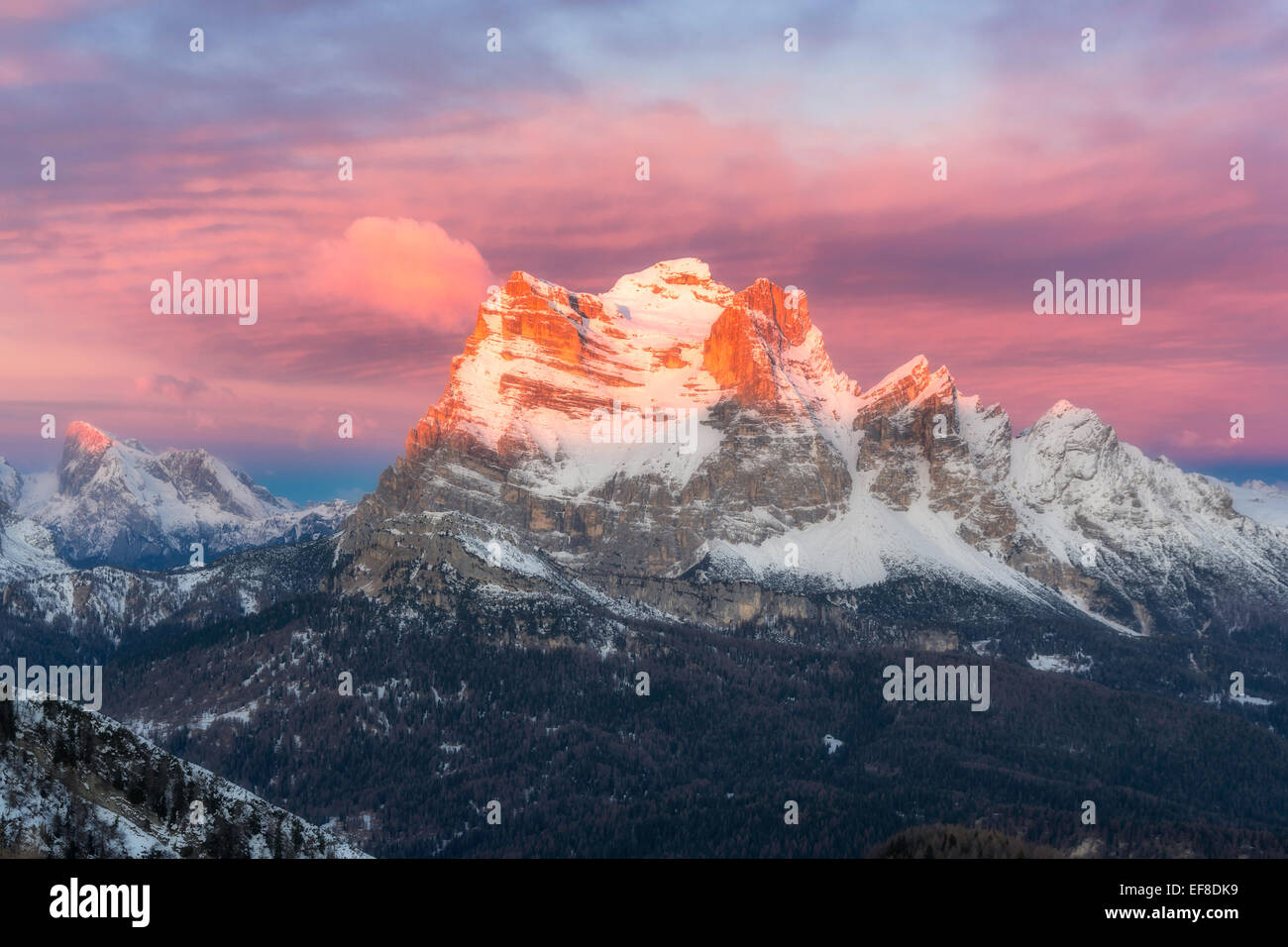 Mount Pelmo during sunrise in winter Stock Photo - Alamy