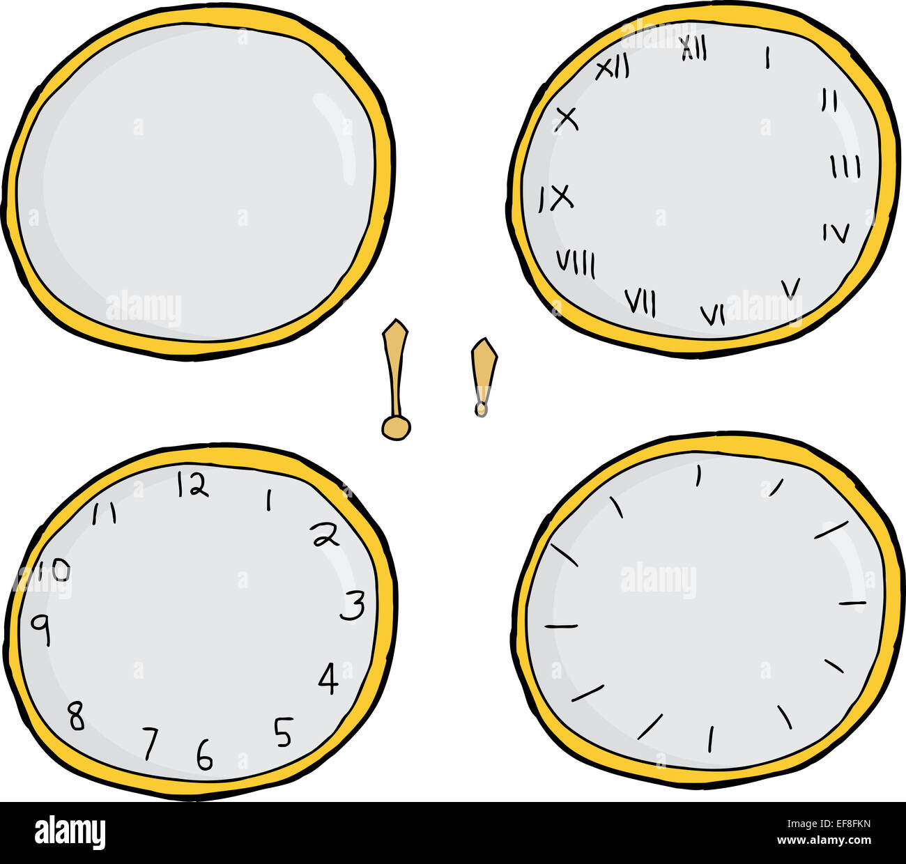 Hand drawn cartoon clock face series over white Stock Photo - Alamy