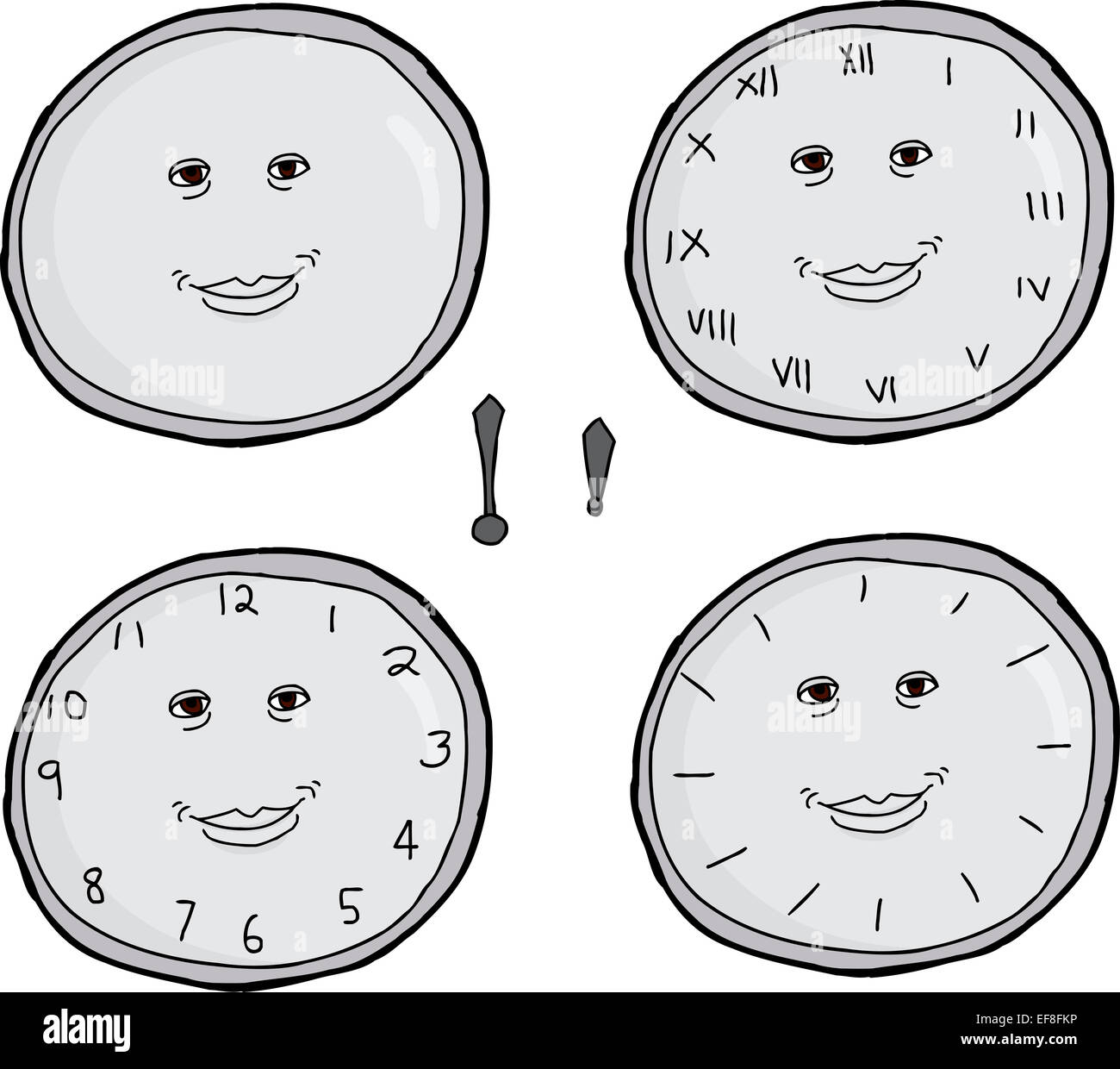 Set of various smiling clock faces with hour and minute hand Stock ...
