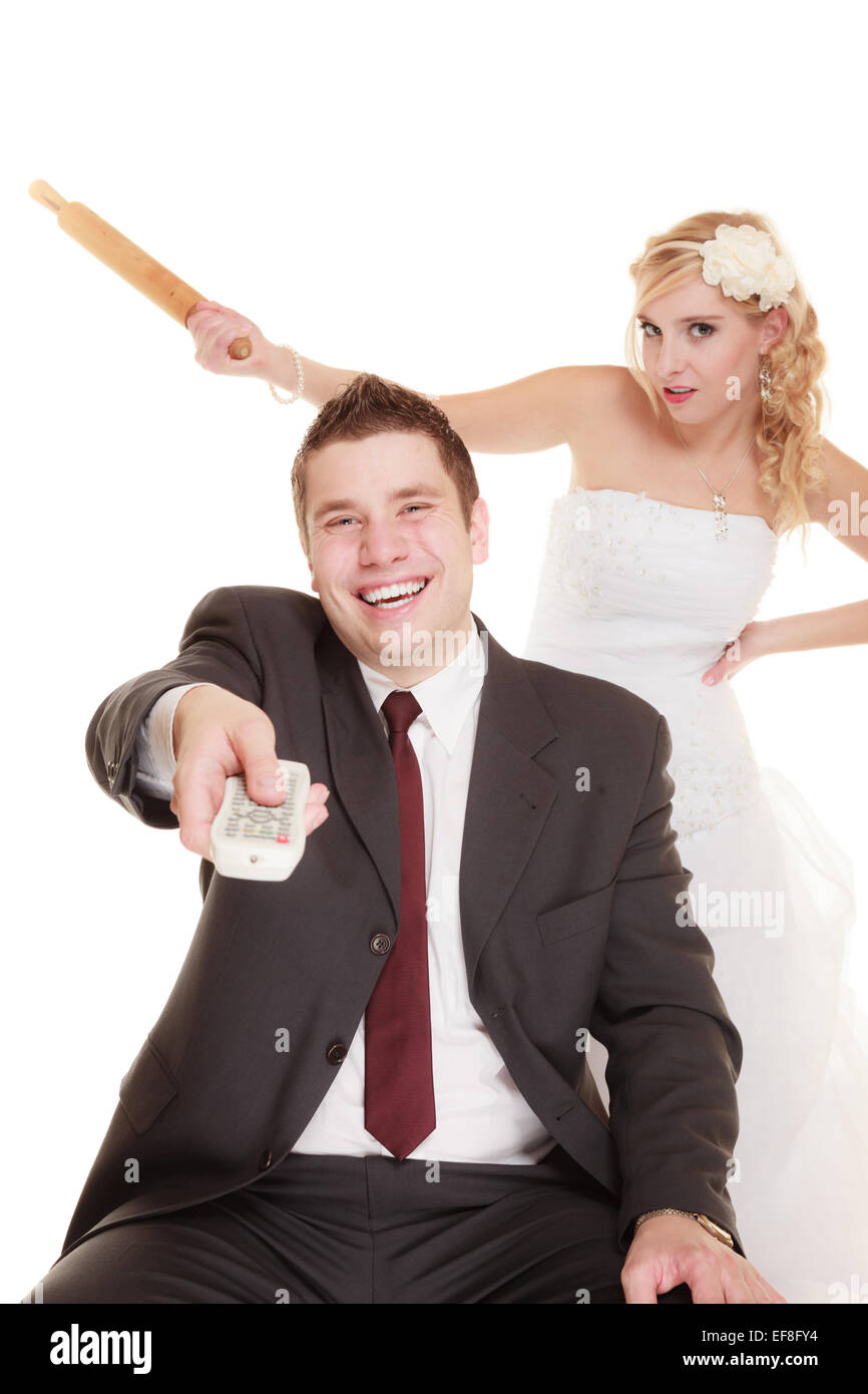 Wedding couple having argument - conflict, bad relationships. Angry ...