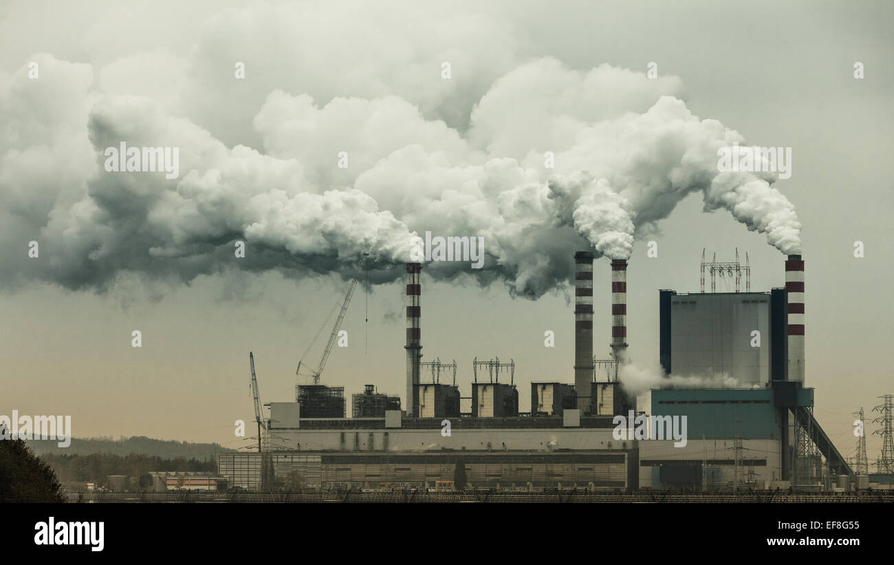 Energy. Smoke from chimney of power plant or station. Industrial ...