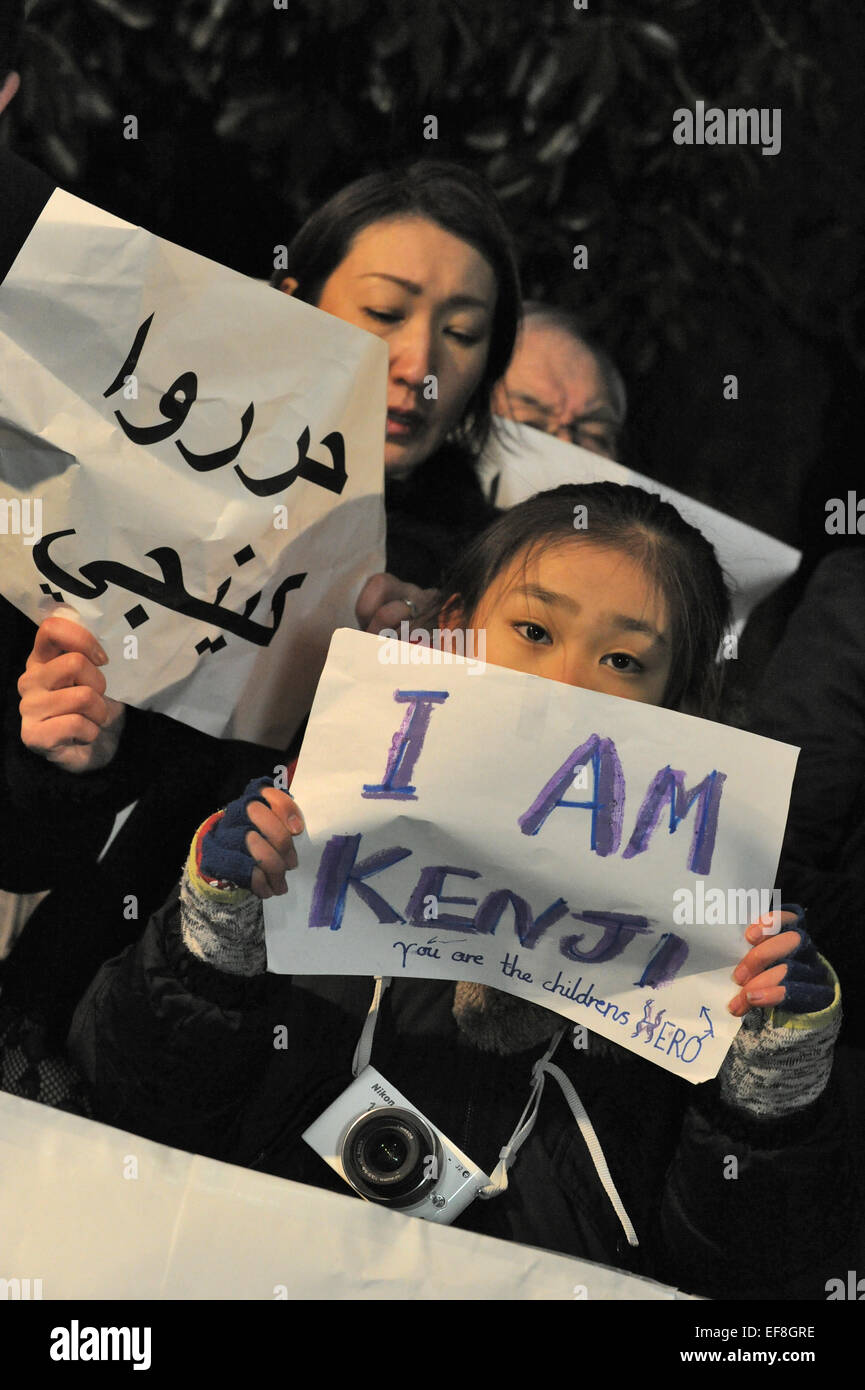 Tokyo, Japan. 28th January, 2015. Nine year old Leila Okumura holds an ...
