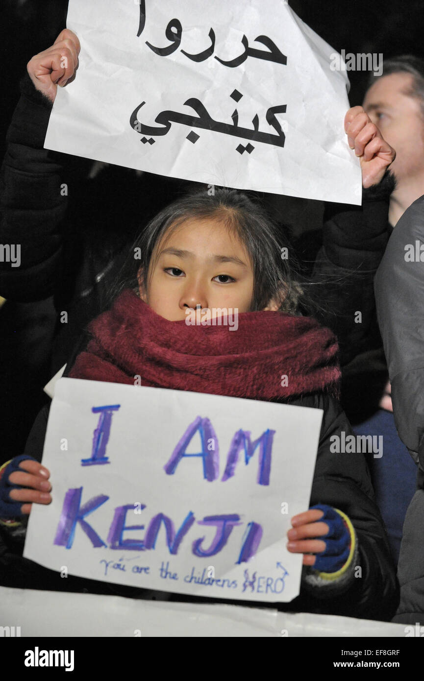 Tokyo, Japan. 28th January, 2015. Nine year old Leila Okumura holds an ...