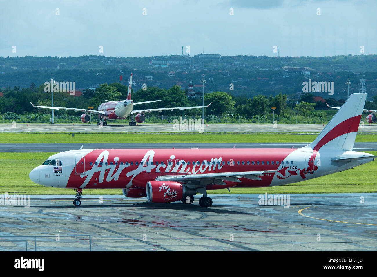 BALI, INDONESIA - JANUARY 15, 2015: Air Asia aircraft in Bali airport ...