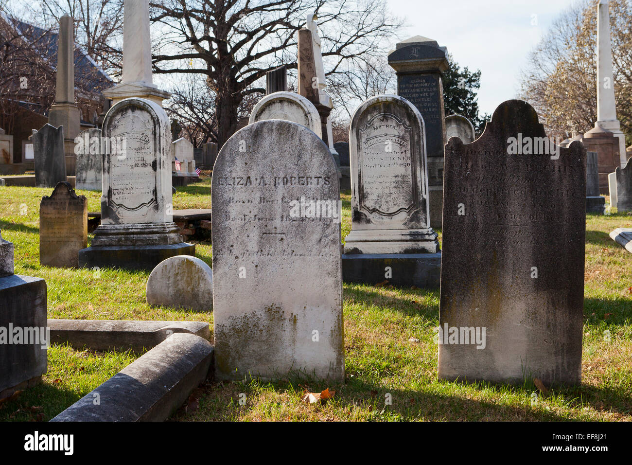 Old gravestones at Congressional Cemetery - Washington, DC USA Stock ...
