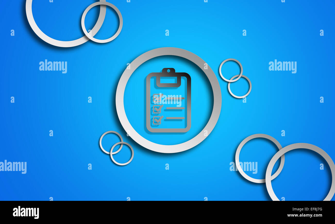 Task check mark symbol on blue background Stock Photo - Alamy