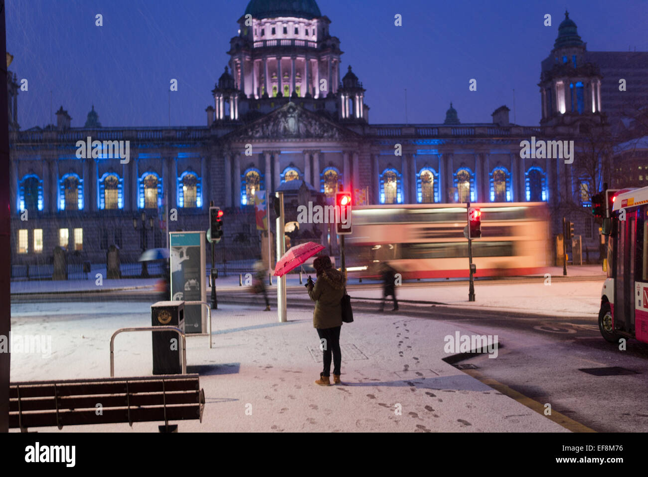 Belfast, UK. 29th January, 2015. UK weather. Belfast receives Heavy ...