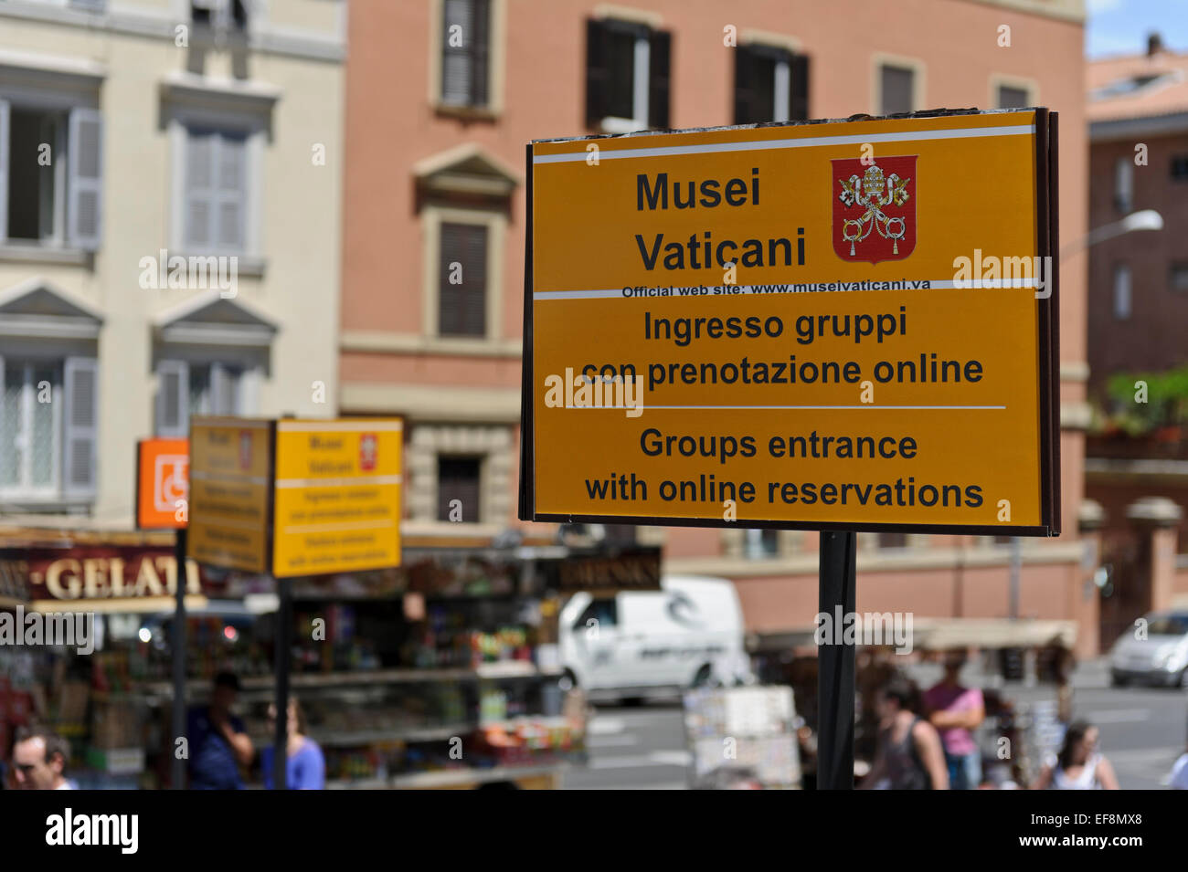 A signage for visitors outside the Vatican museum, Vatican City, Rome ...