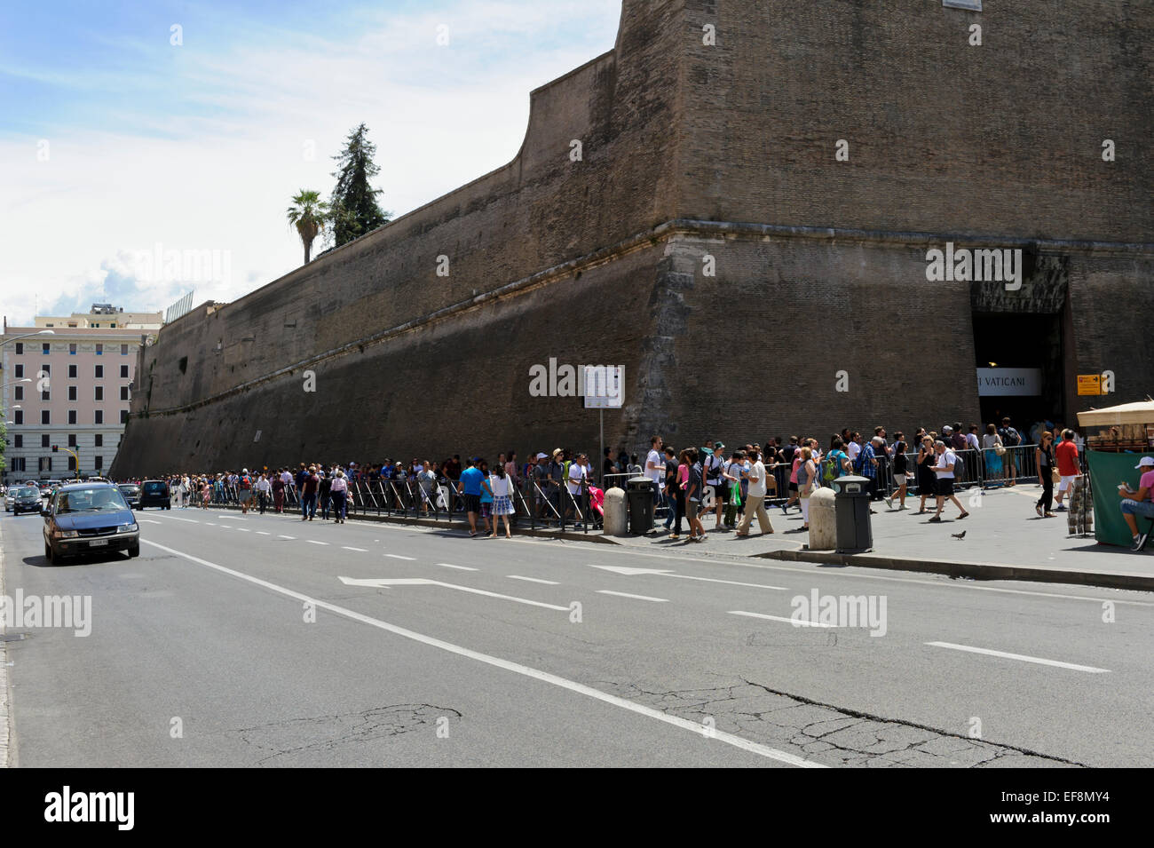 Long queue outside the perimeter of the Vatican Museum, Vatican City ...
