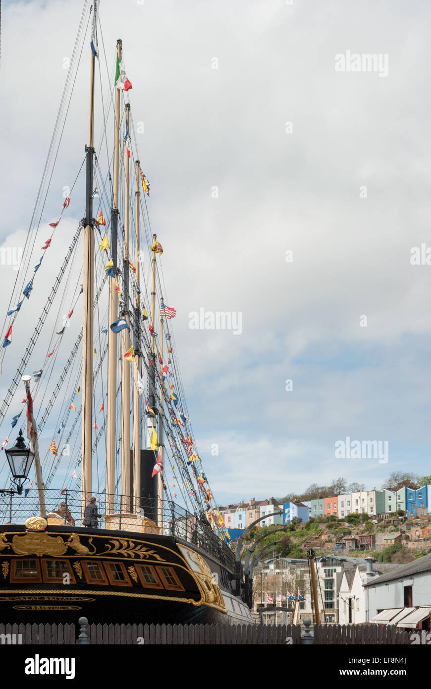 Brunel's SS Great Britain in Bristol dockyard with Clifton village in ...