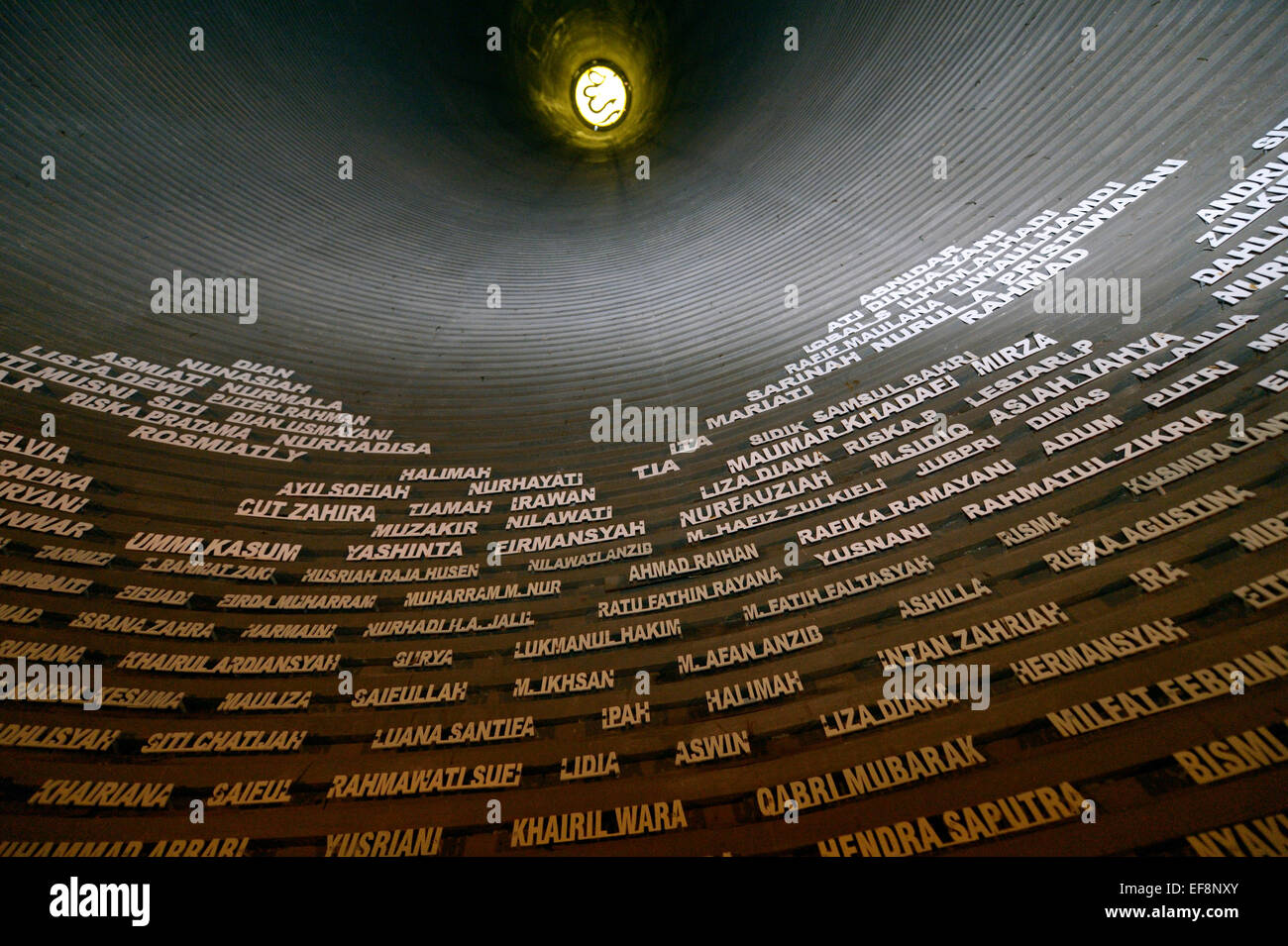Names of victims of the 2004 tsunami in the Aceh Tsunami Museum, Banda ...