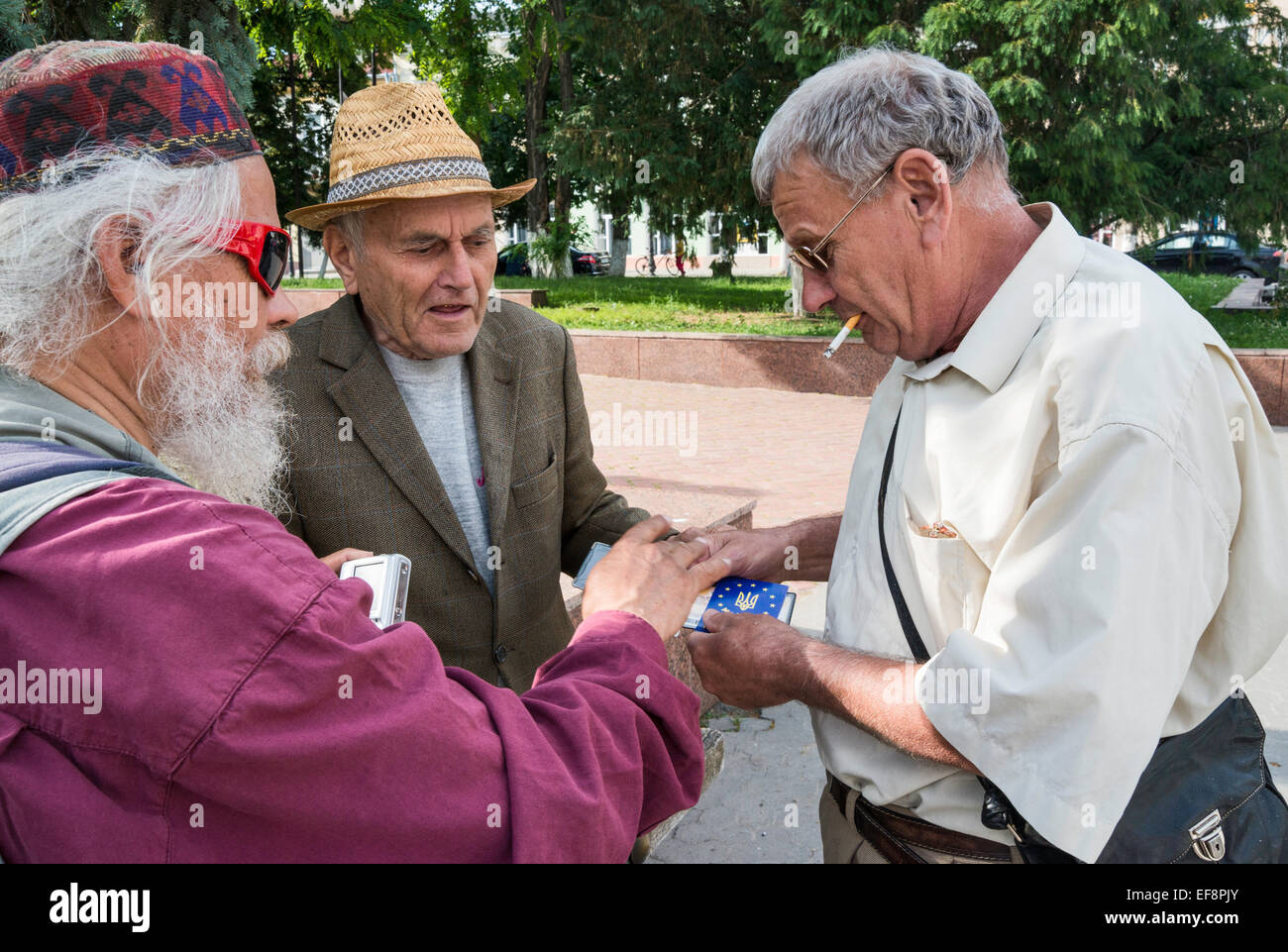 Group of elderly men in Kolomyia, Pokuttya, Prykarpattia region, Ivano ...