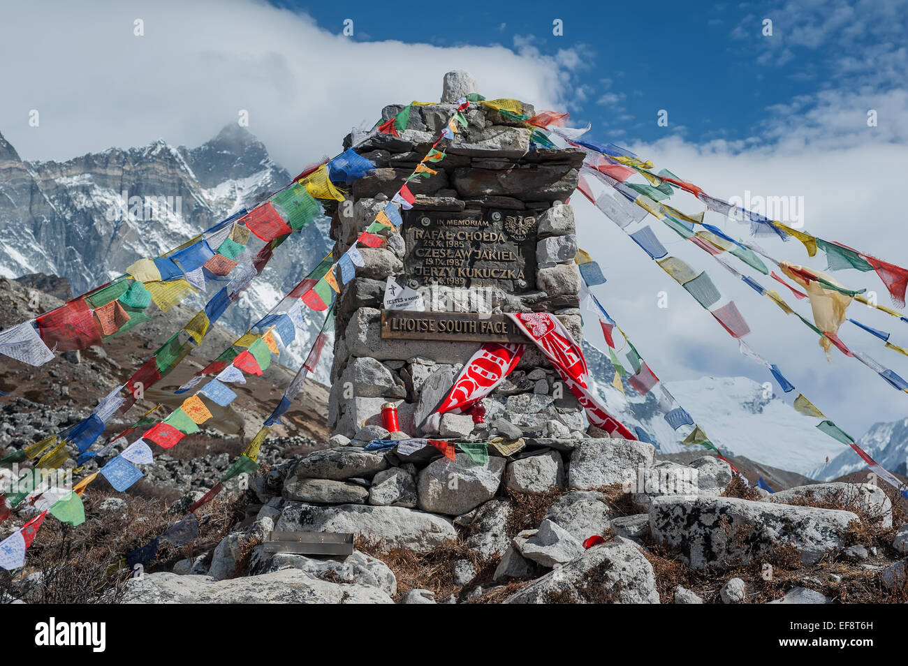 Himalaya, Chukung Valley, Mt Lhotse, Memorial in mountains Stock Photo ...