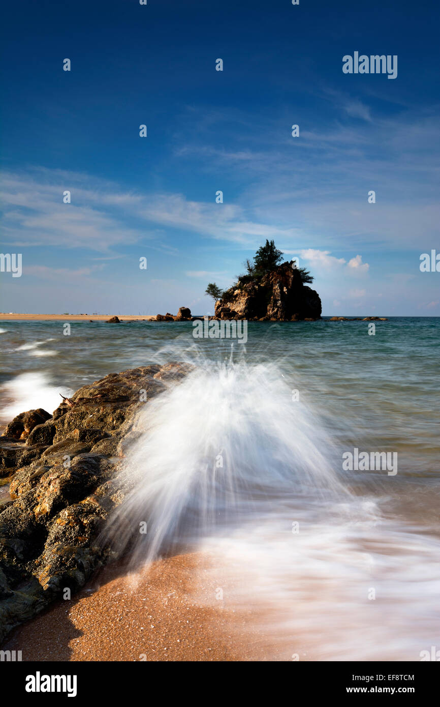 Malaysia, Terengganu, Kemasik, Burst of waves near beach Stock Photo ...