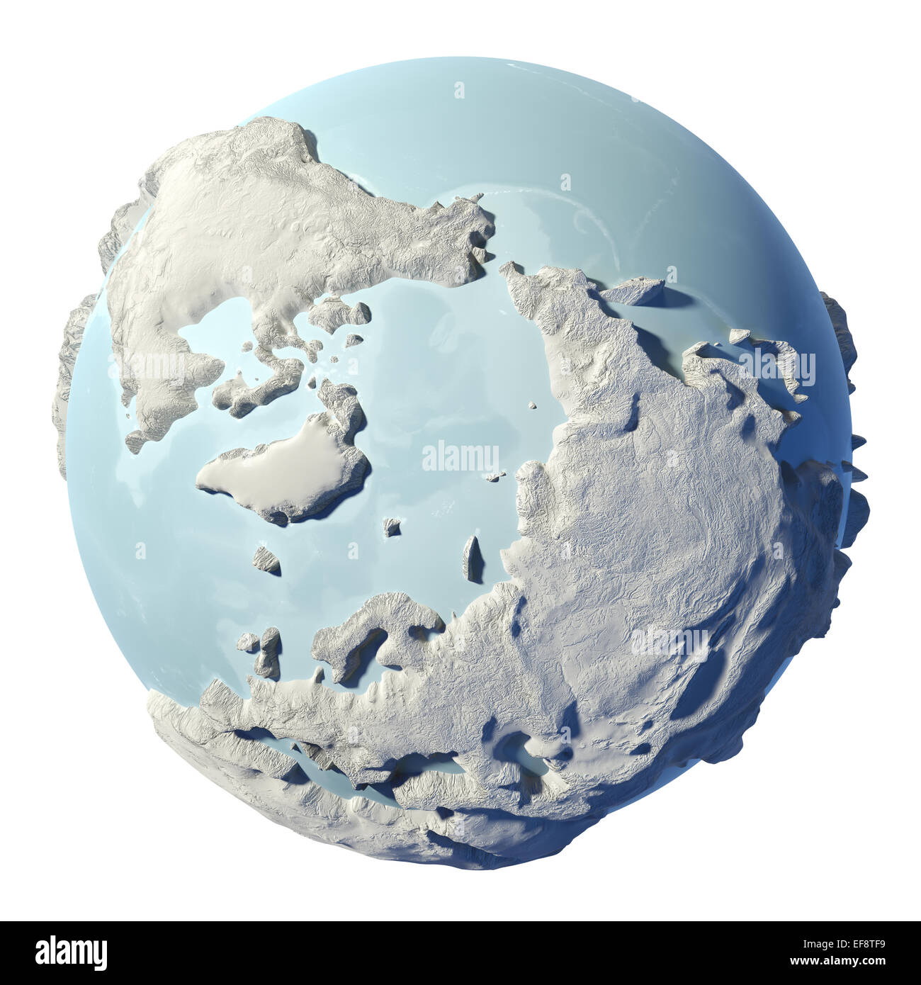 Winter earth isolated on white background. 3d render. North Pole ...