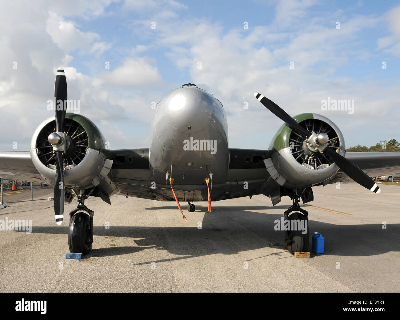 Old propeller airplane front view C-45 Stock Photo - Alamy