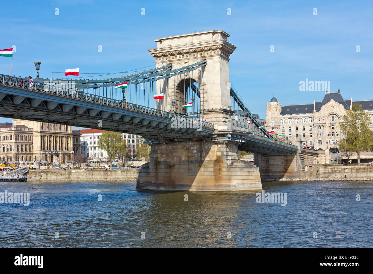 The Széchenyi Chain Bridge on river Danube in Budapest, Hungary Stock ...