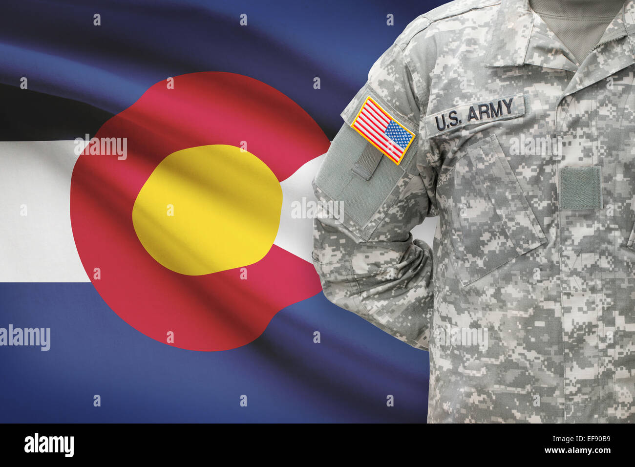 American soldier with US state flag on background - Colorado Stock ...