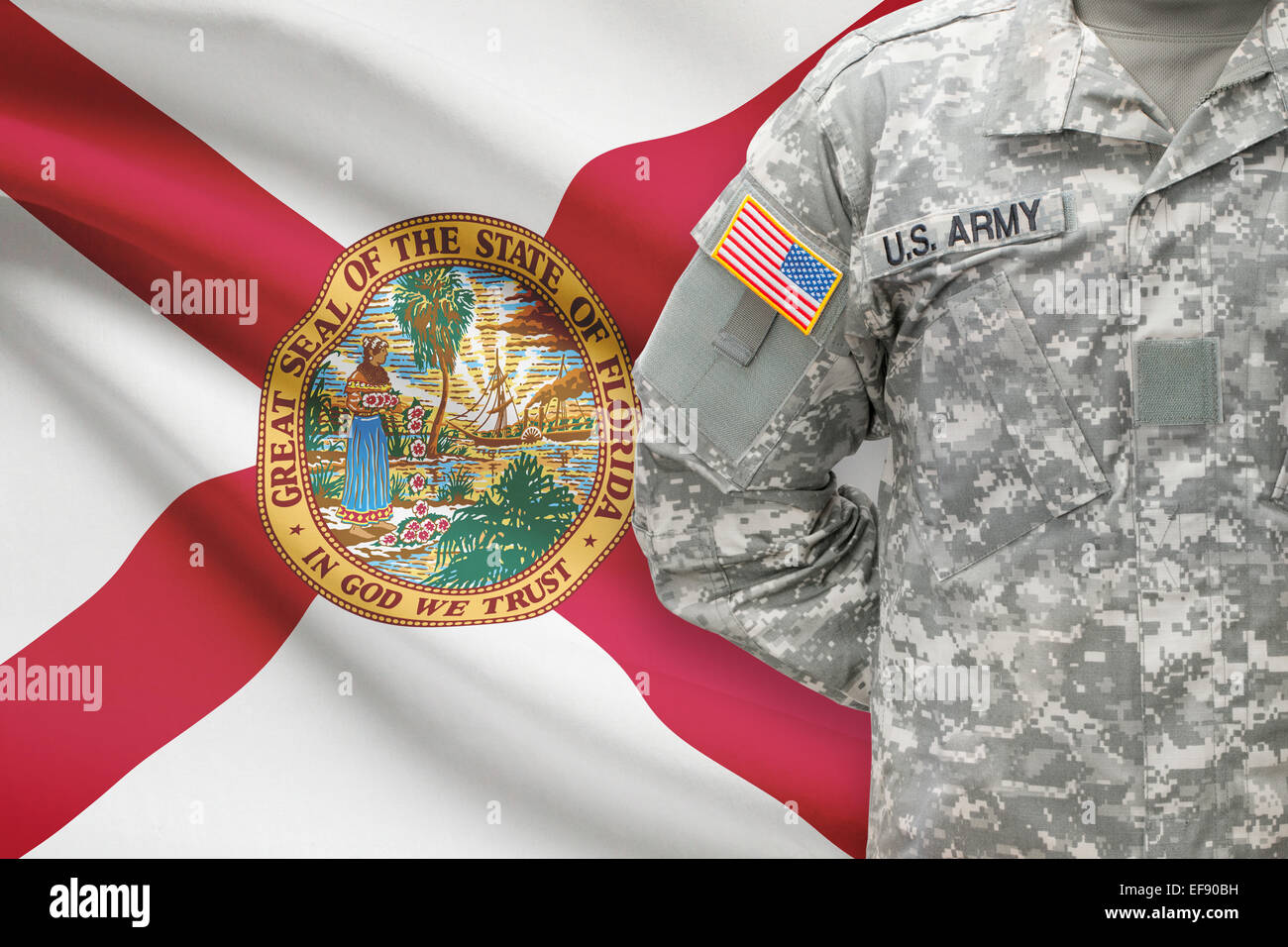 American soldier with US state flag on background - Florida Stock Photo ...