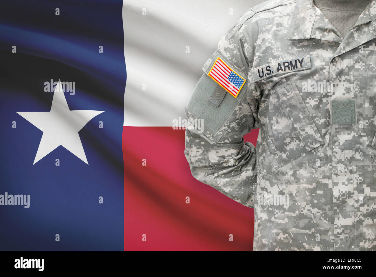 American soldier with flag on background - Texas Stock Photo - Alamy