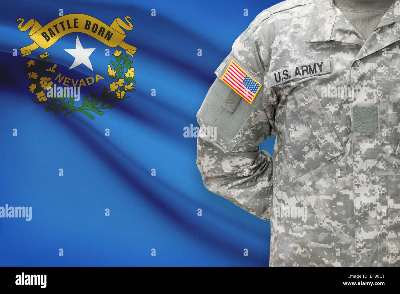 American soldier with US state flag on background - Nevada Stock Photo ...