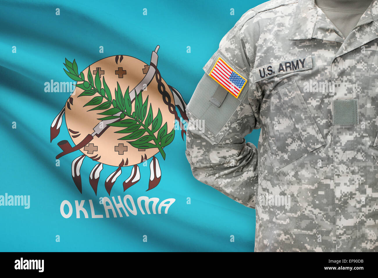 American soldier with US state flag on background - Oklahoma Stock ...