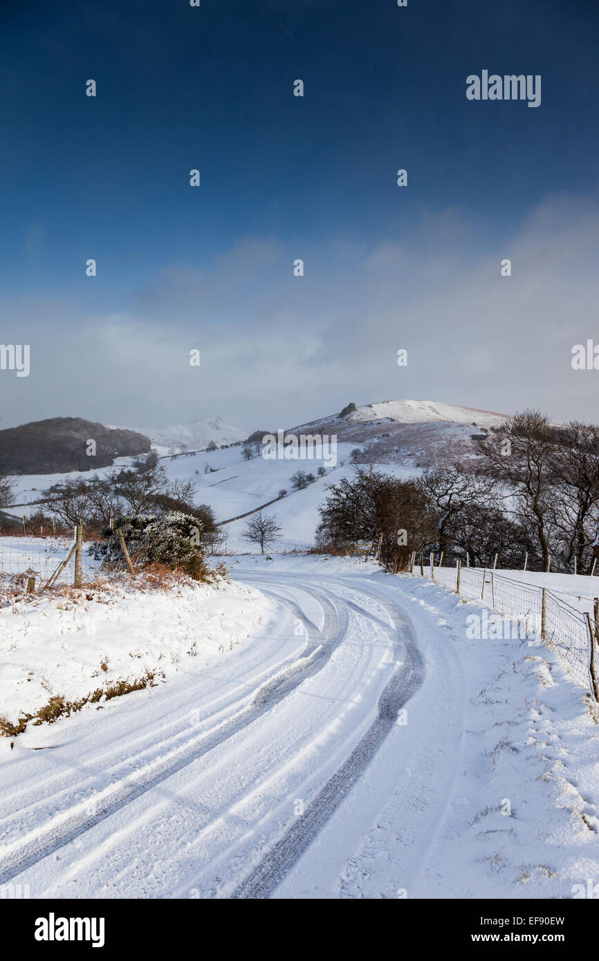 The Gaer Stone, Hope Bowdler Hill, Caer Caradoc in snow, as seen from ...