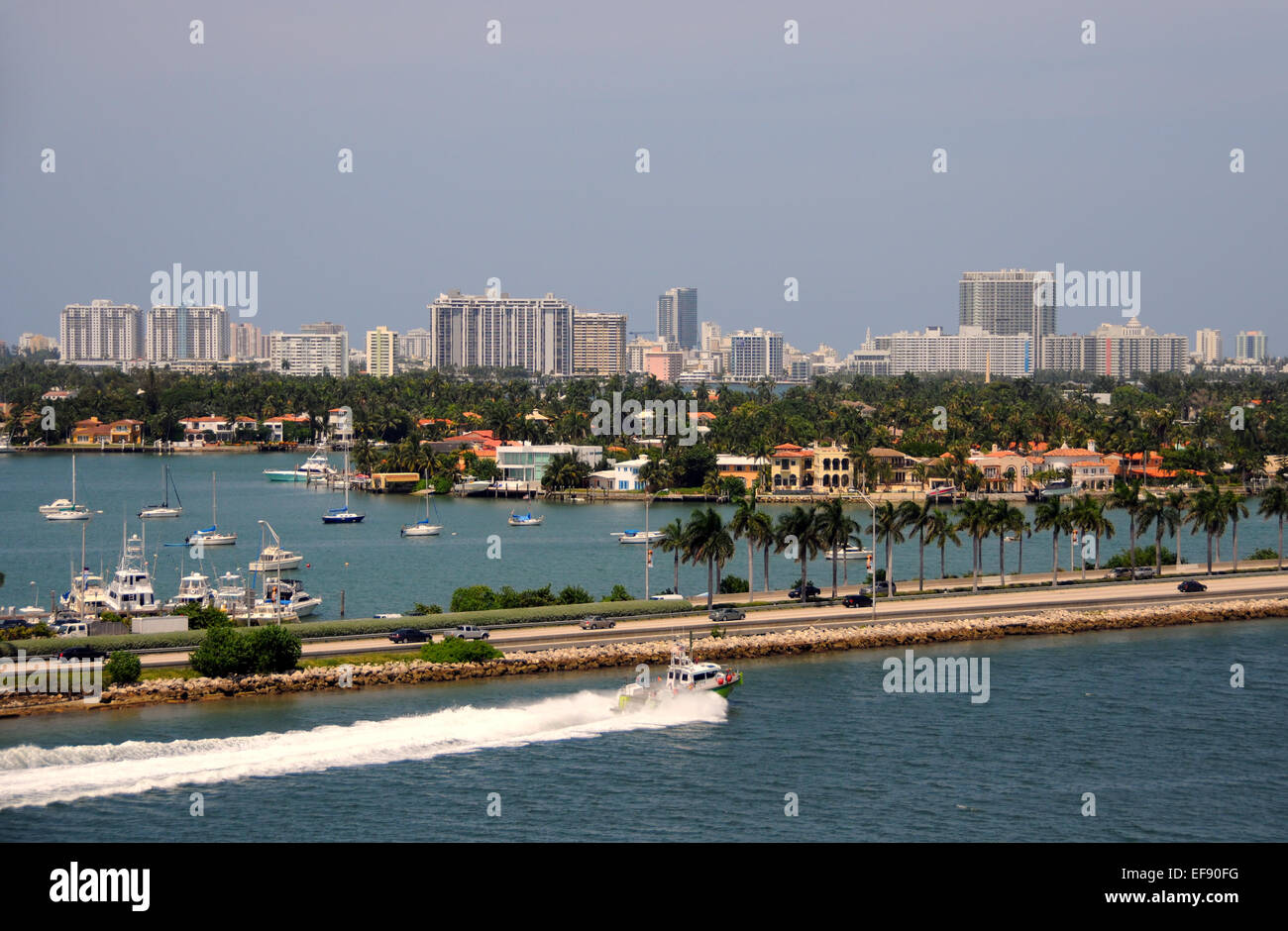 Panoramic scenery from Miami looking towards Miami Beach Stock Photo ...