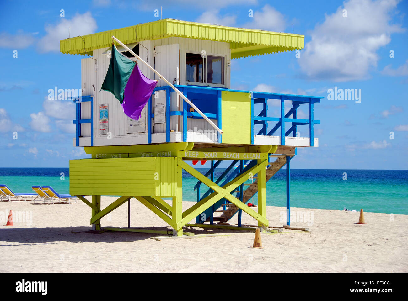 Colorful lifeguard station on Miami Beach, Florida Stock Photo - Alamy