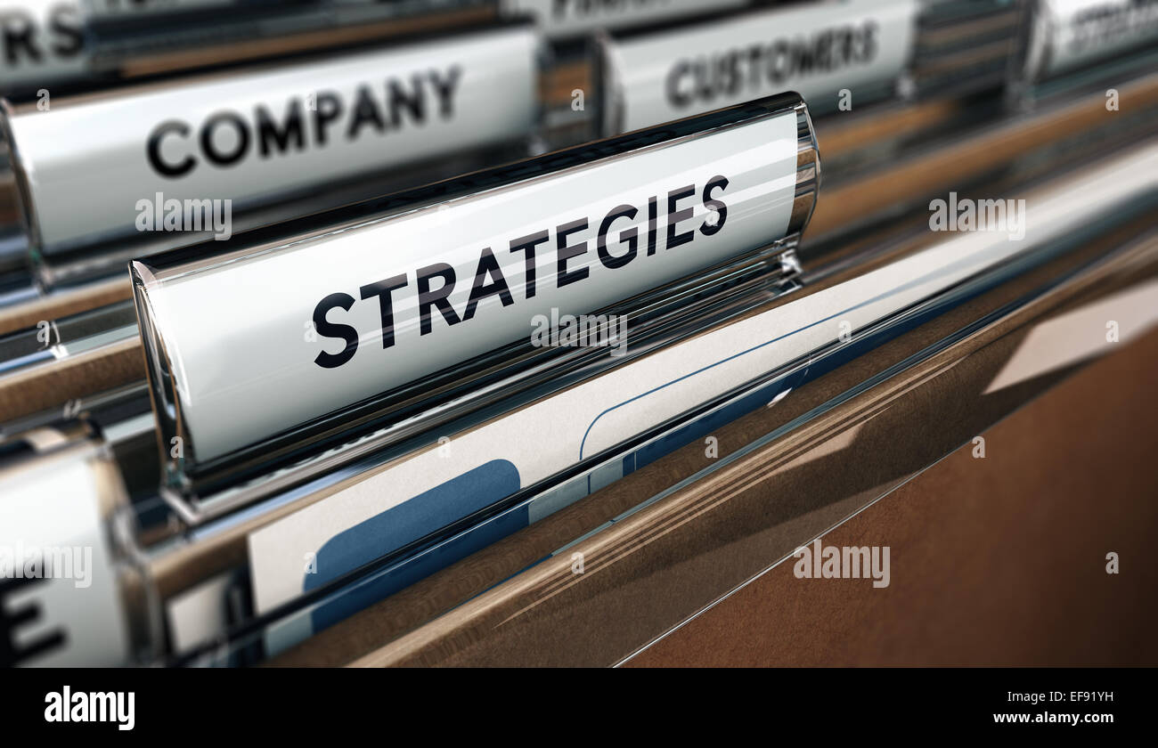 Folder tab with the word strategies, Concept image for Stock Photo - Alamy