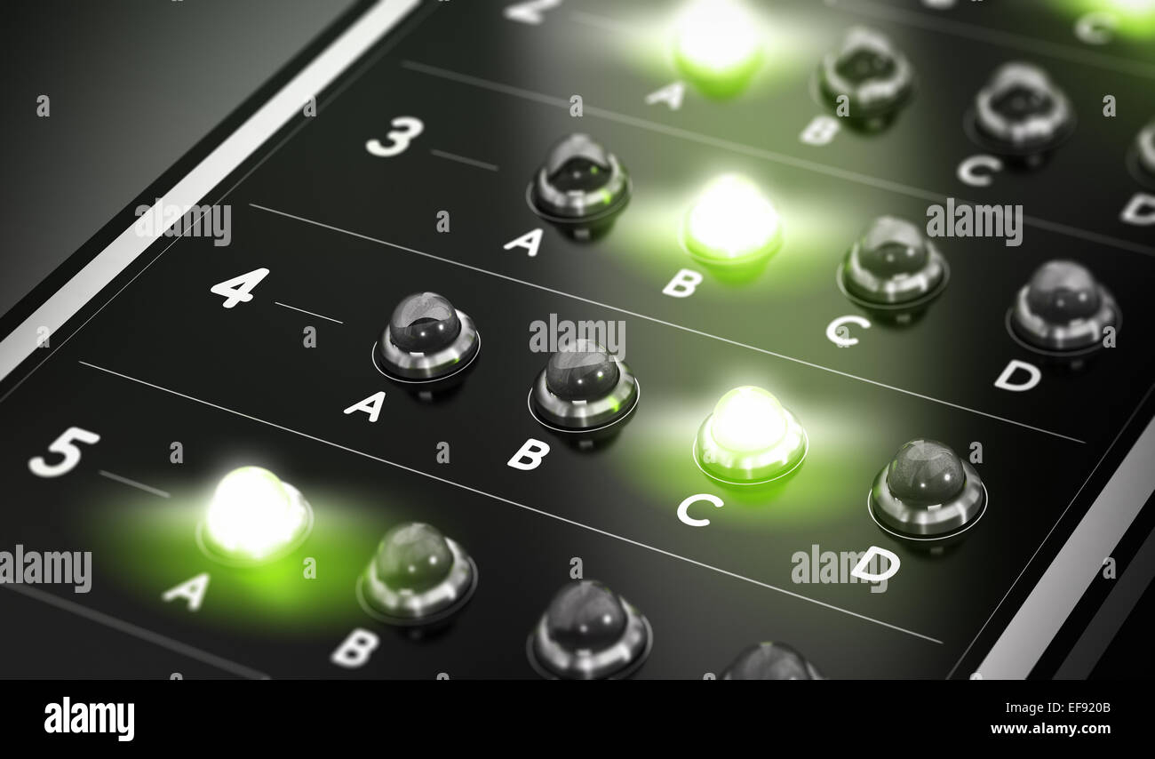 Illustration of multiple choice questionnaire, MCQ, over black ...