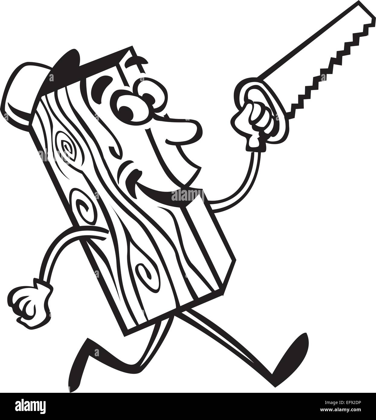 A piece of wood with a smiley face holding a saw Stock Vector Image ...