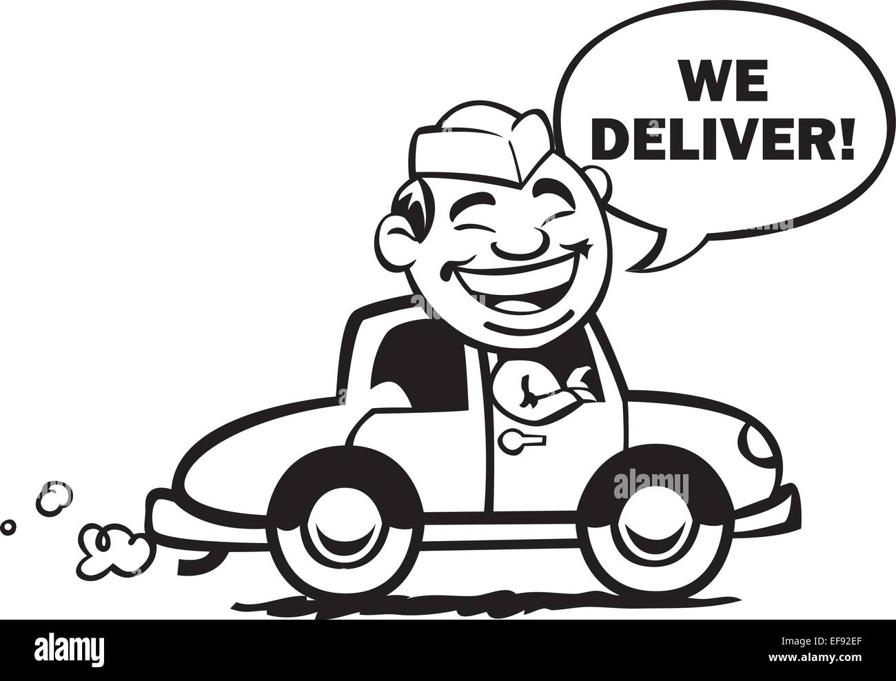 A man driving a car saying We Deliver! Stock Vector Image & Art - Alamy