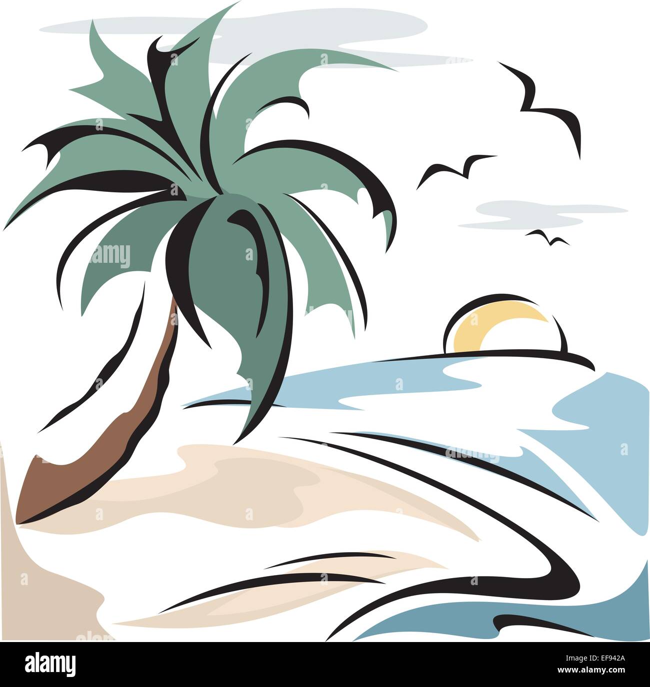 Palm tree on the sandy beach Stock Vector Images - Alamy